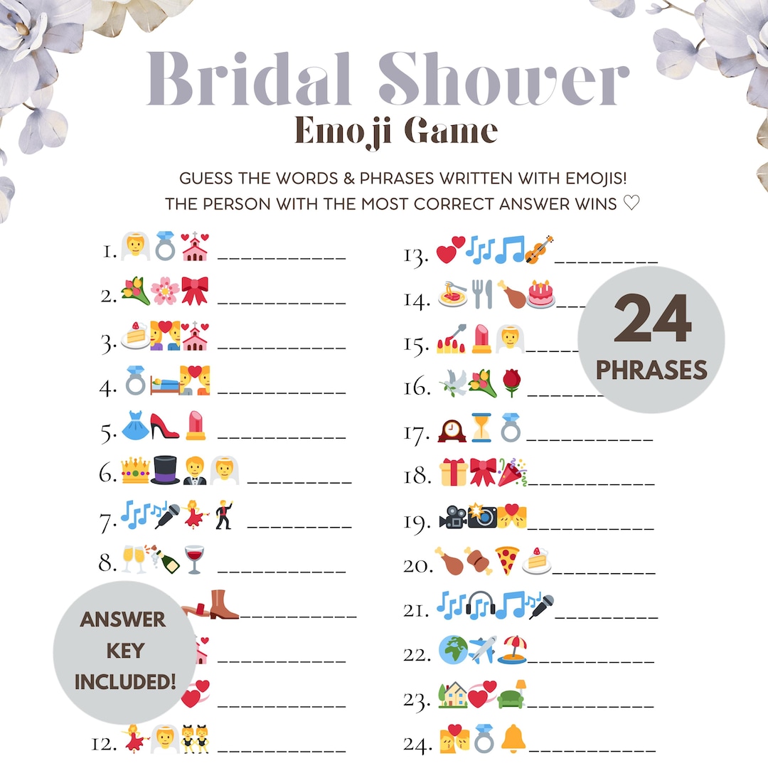 Bridal Shower Emoji Pictionary Game Wedding Emoji Bridal Shower Table ...