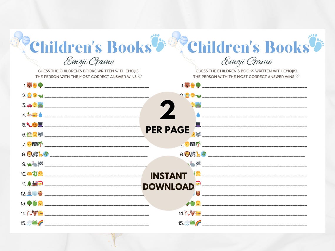 Children's Book Emoji Pictionary, Blue Boy Baby Shower Emoji Game ...