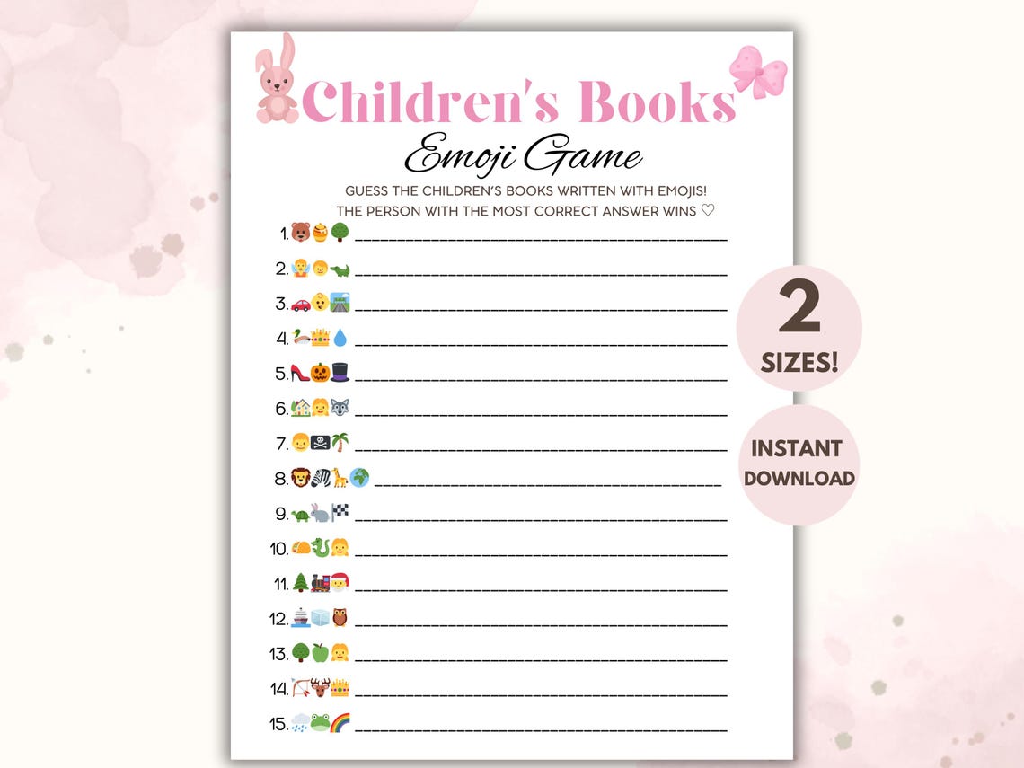 Children's Book Emoji Pictionary, Pink Baby Shower Emoji Game ...