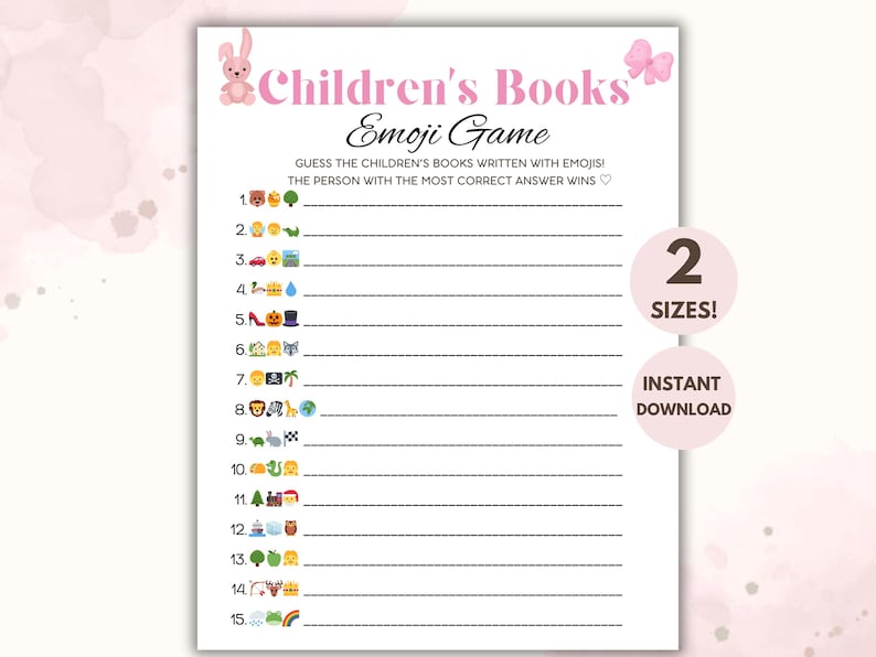 Children's Book Emoji Pictionary, Pink Baby Shower Emoji Game ...