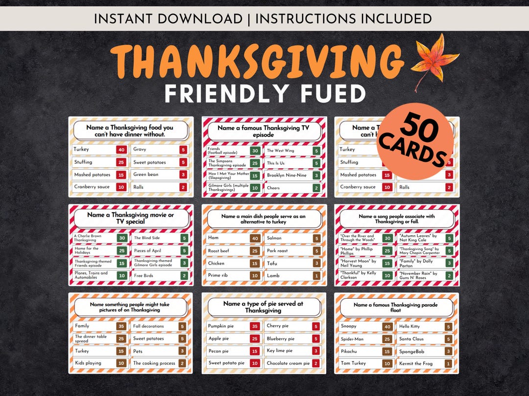 Thanksgiving Friendly Feud Game, Printable Thanksgiving Party Game for ...