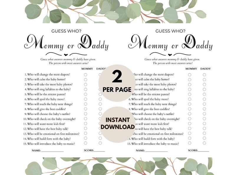 Guess Who Mommy or Daddy Baby Shower Party Game, Printable Shower Game ...
