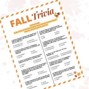 Fall Trivia Printable Game Autumn Activities Halloween Games for Teens ...
