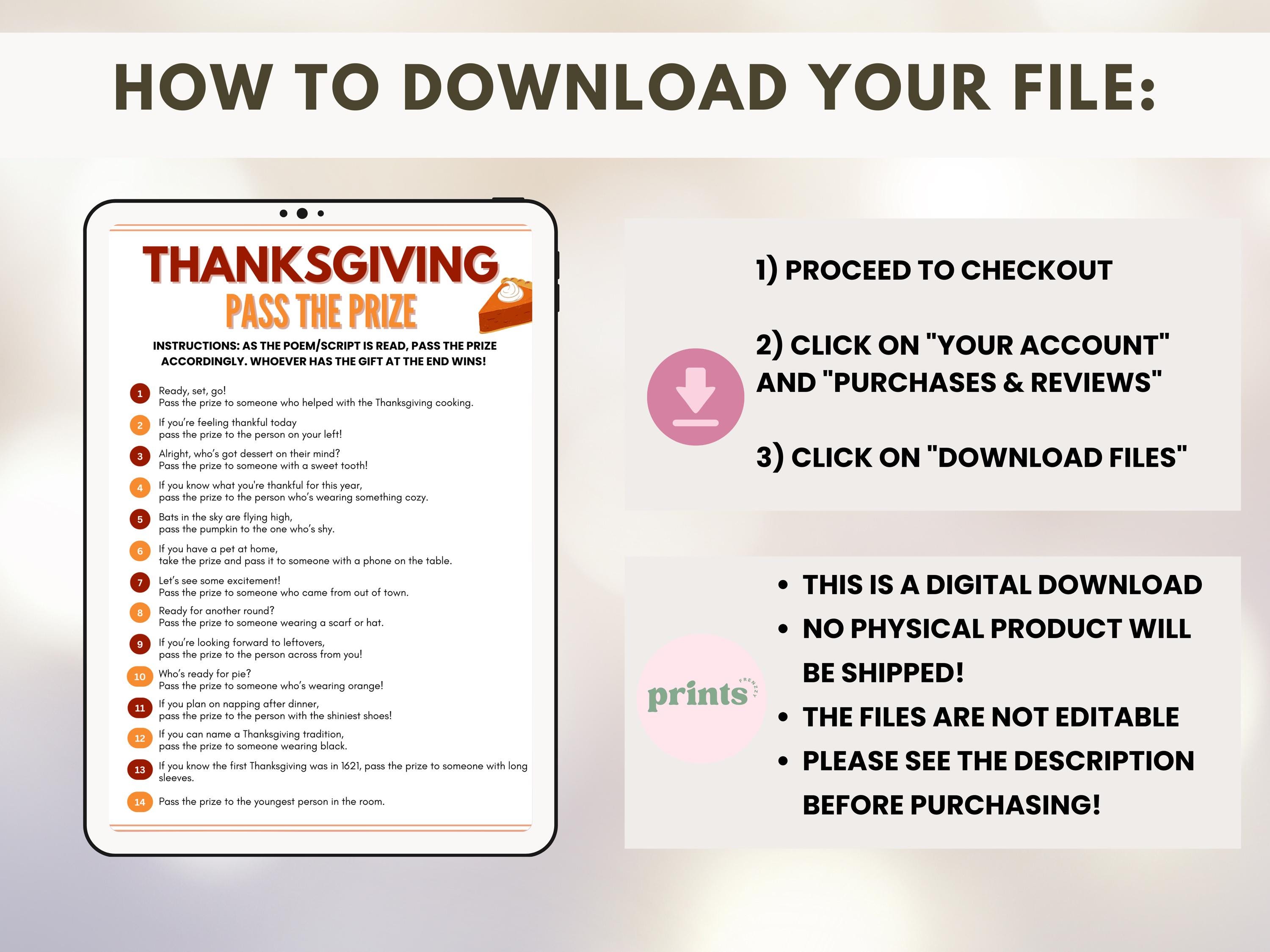 Thanksgiving Pass the Prize Game, Fall Printable Games, Friendsgiving ...