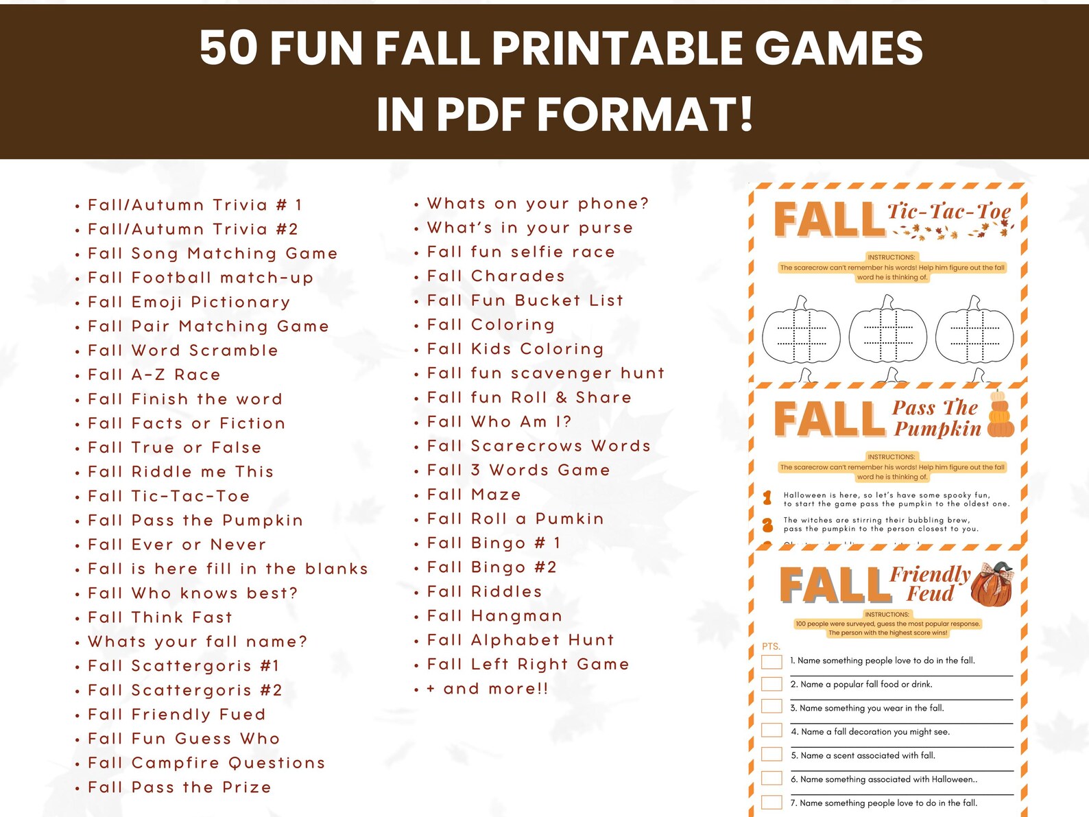 Fall Games Printable Autumn Game Bundle 50 Fall Activities for Kids ...
