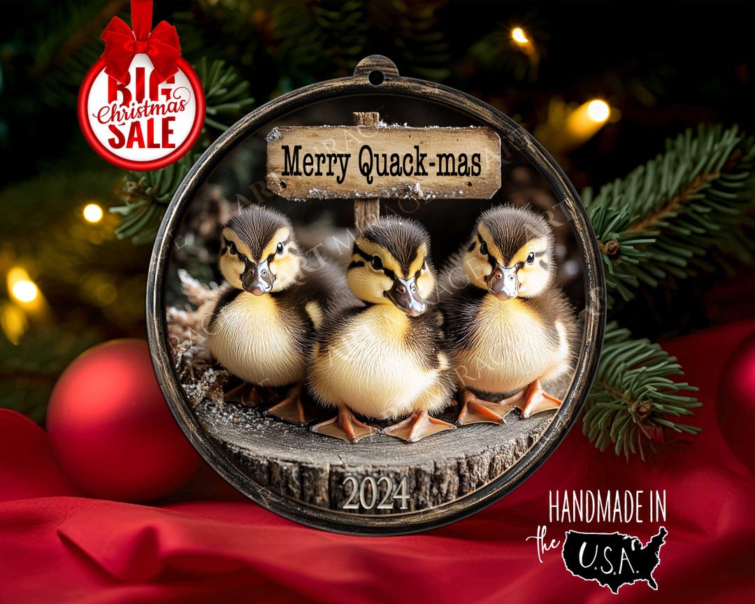 MERRY QUACK-MAS Ornament Rustic Baby Ducks With Festive Sign Cozy ...