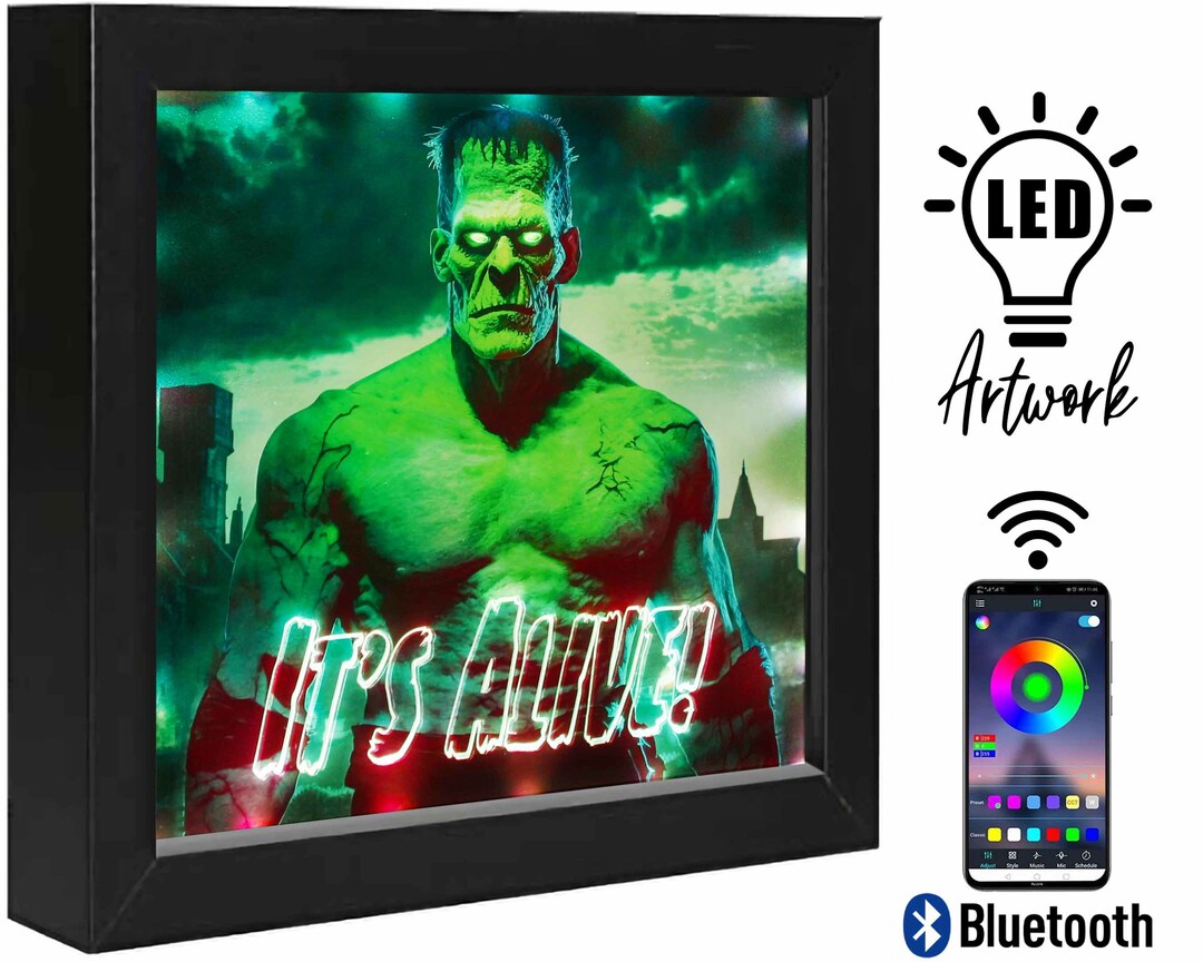 FRANKENSTEIN Lighted Art 8 X 8 LED Picture Frame It's Alive HALLOWEEN ...