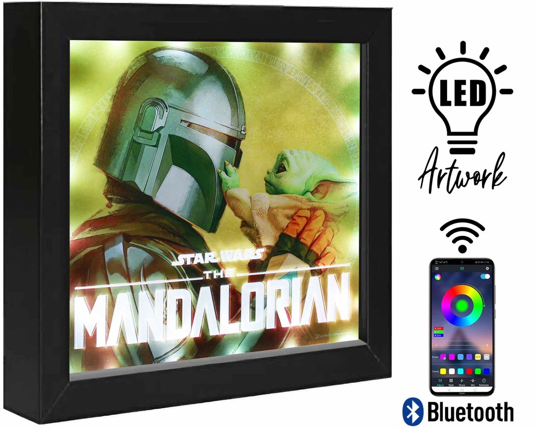 The MANDALORIAN & GROGU Lighted Art 8 X 8 LED Picture Frame Baby Yoda ...