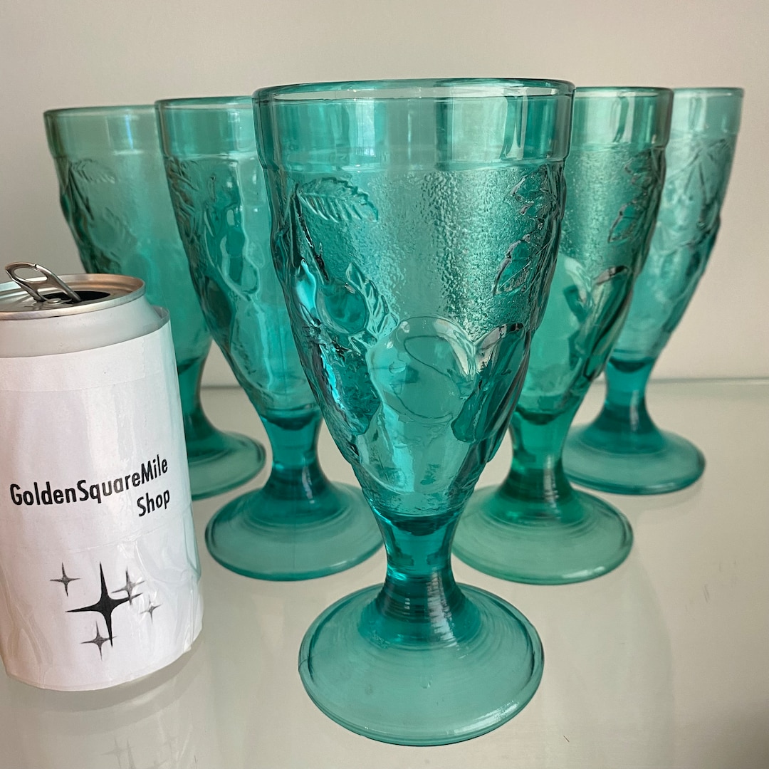 Set of Five Aqua Blue Pressed Glass Goblets Made in France LUMINARC ...