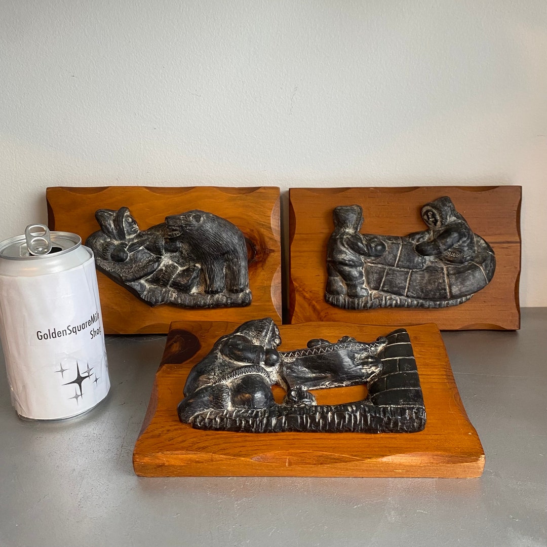 Vintage First Nations Aboriginal Inuit Soap Stone Carving Mounted on ...