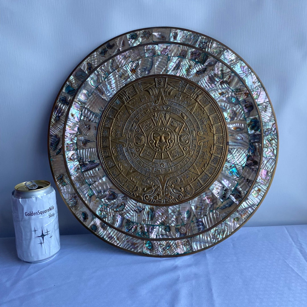 Large Vintage Aztec /mayan Sun God Calendar Wall Plate With Hand Cut ...