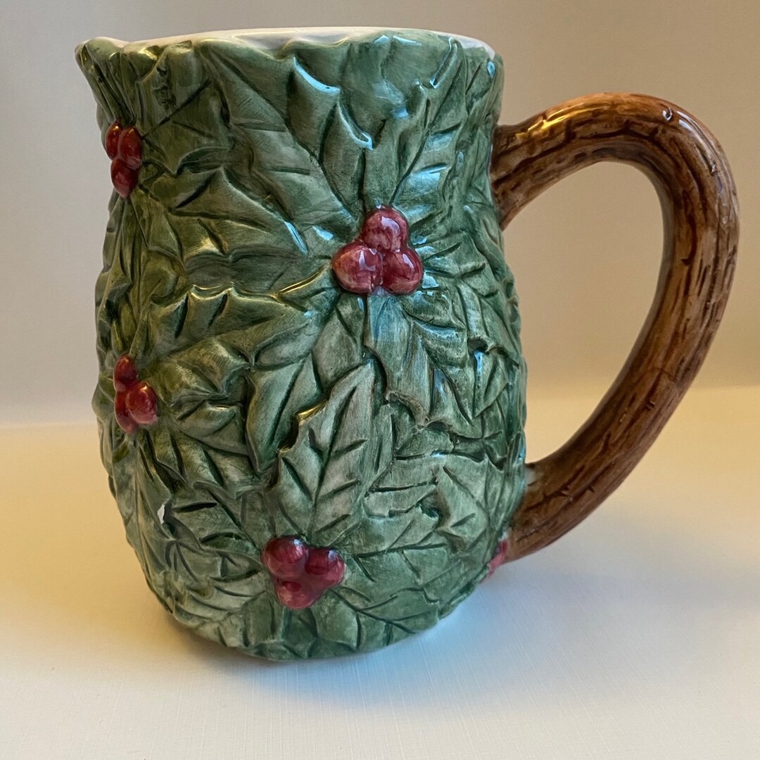 Vintage Nantucket Christmas Embossed Holly Berries Pitcher Holidays ...