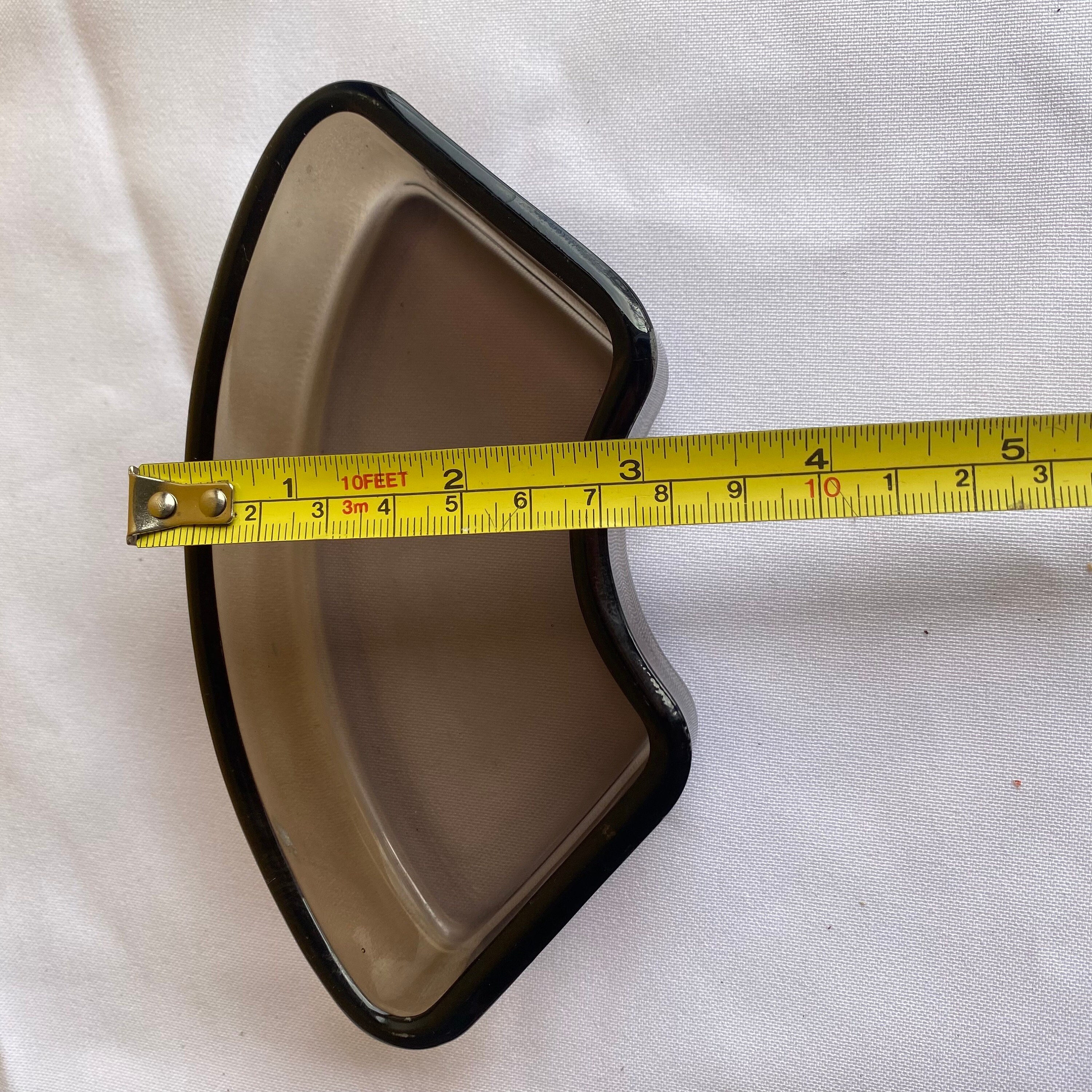 Large Vintage MCM Round Turnable Round Tray Wood 6 Smoke Glass Trays ...