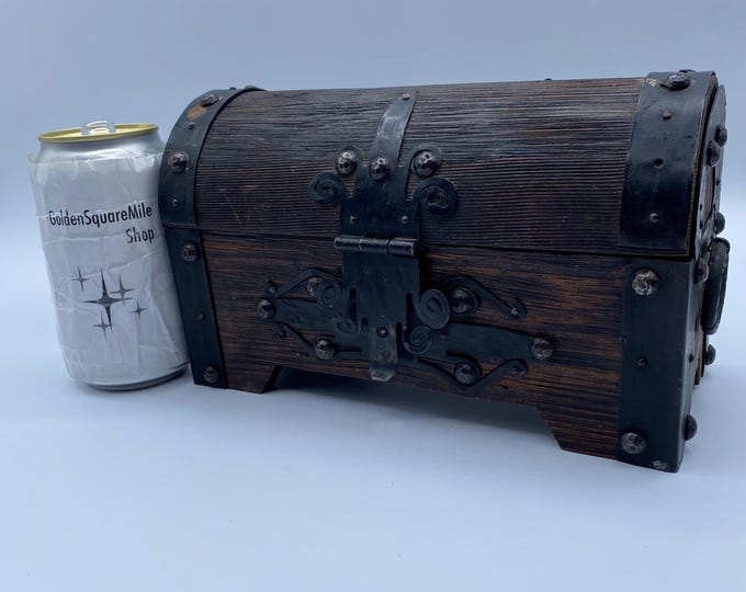 Vintage Wood Pirate Treasure Chest Gothic Spanish Style Box Metal Latch ...