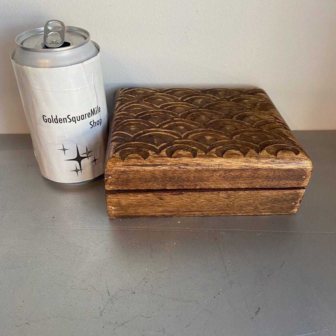 Vintage Carved Wood Playing Cards Box 2 Sections - Etsy