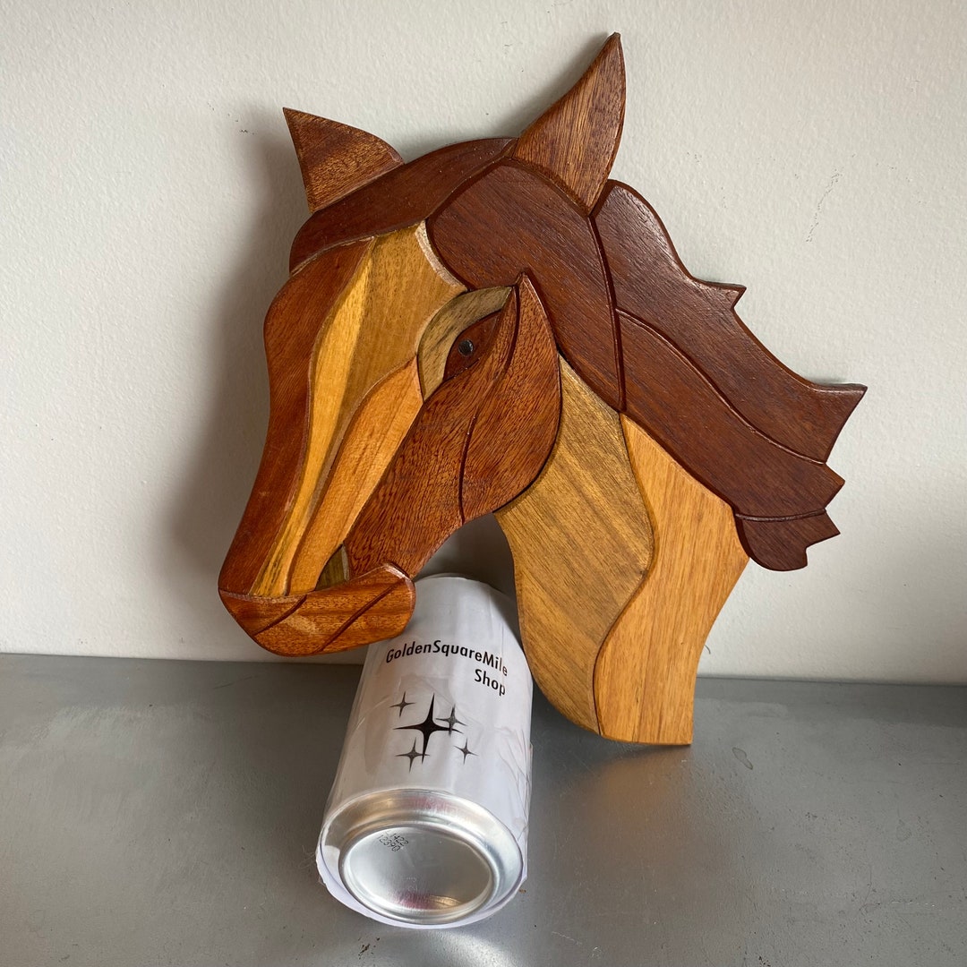 Vintage Horse Head Intarsia Different Wood Wall Mount Art Equestrian ...