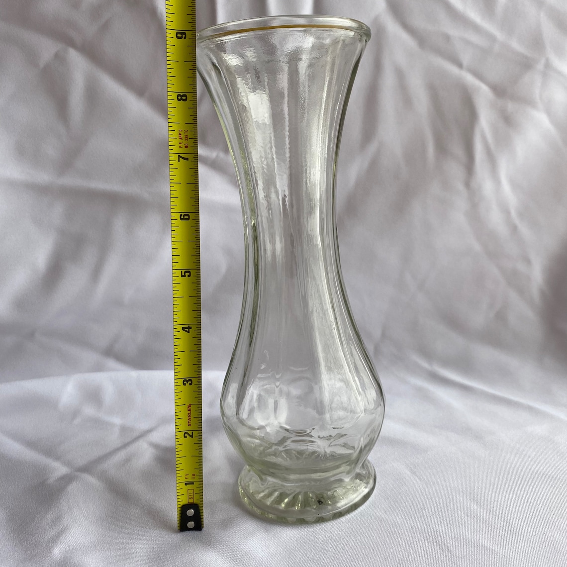 Vintage Clear Pressed Glass Vase Beveled Flower Florist Fluted Top 4225 ...