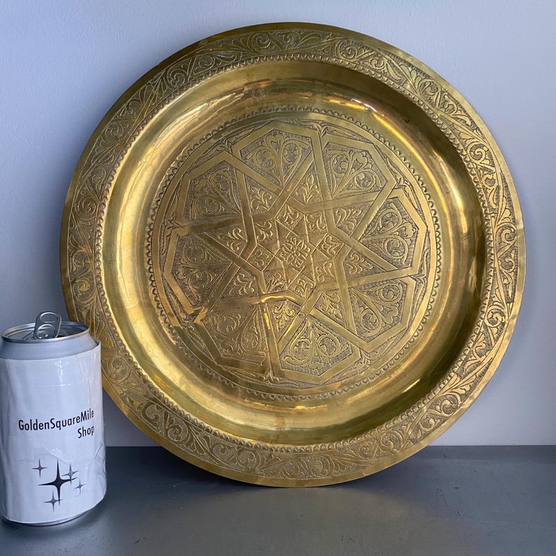 Vintage Arabic Turkish Brass Hanging Decorative Large Plate Tray 13.5 ...