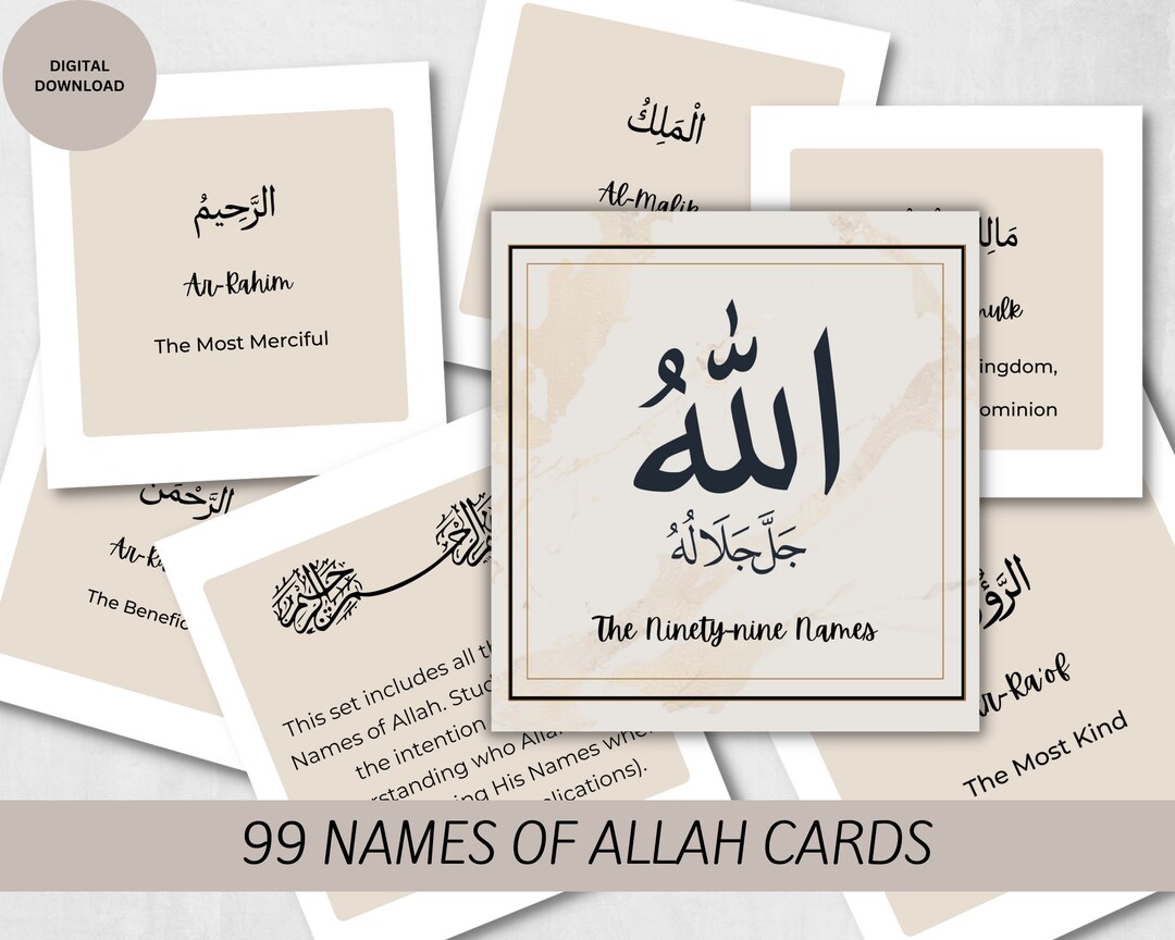 99 Names of Allah Cards - Asma-ul-husna Islamic Flash Cards With Arabic ...