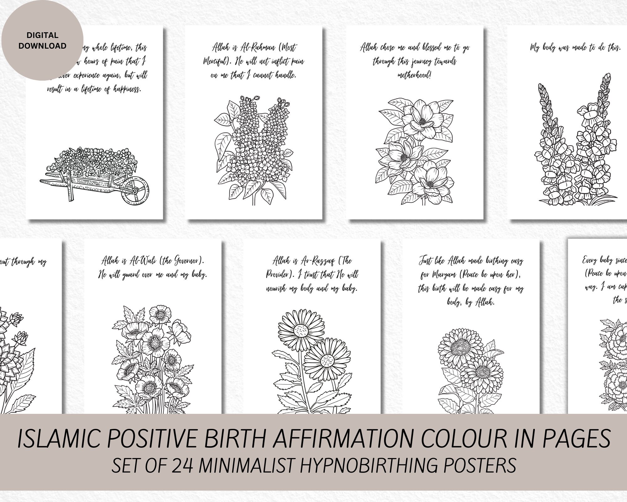 Islamic Positive Birth Affirmation Colour in Pages - 24 Hypnobirthing ...