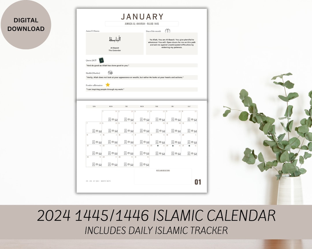 2024 1445/1446 Islamischer Kalender mit gregorianischen und Hijri Daten ...