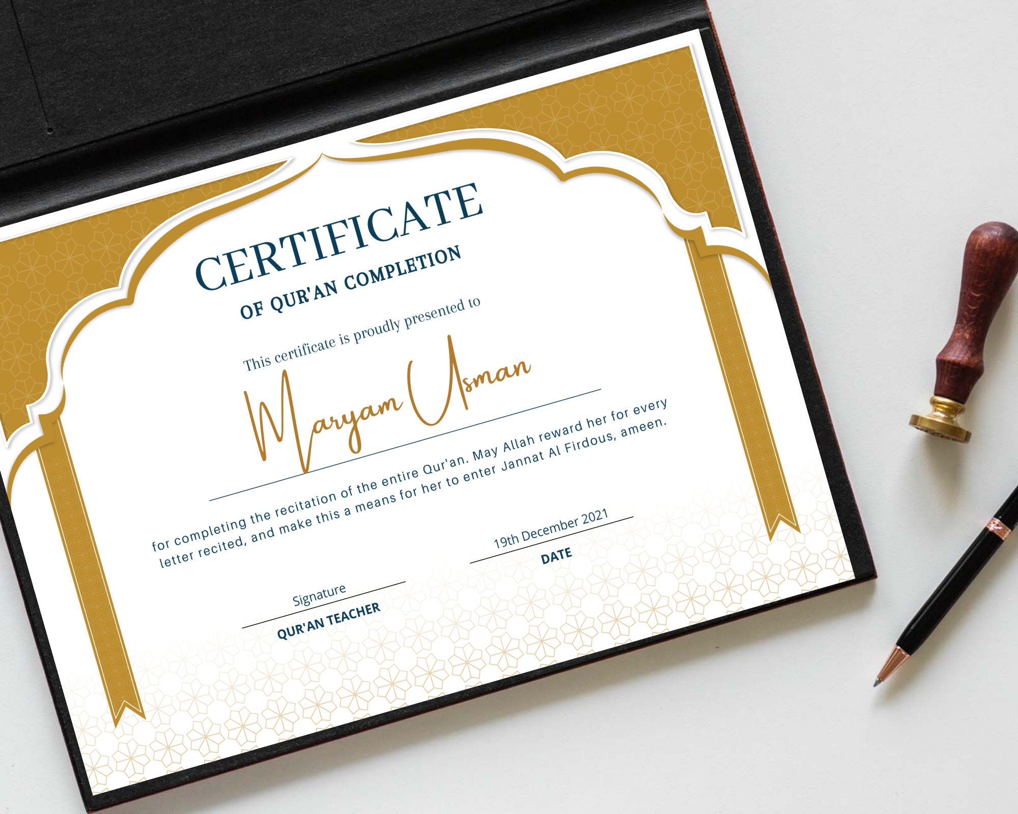 Personalised Muslim Hafiz/hafizah Quran Memorisation Certificate for ...