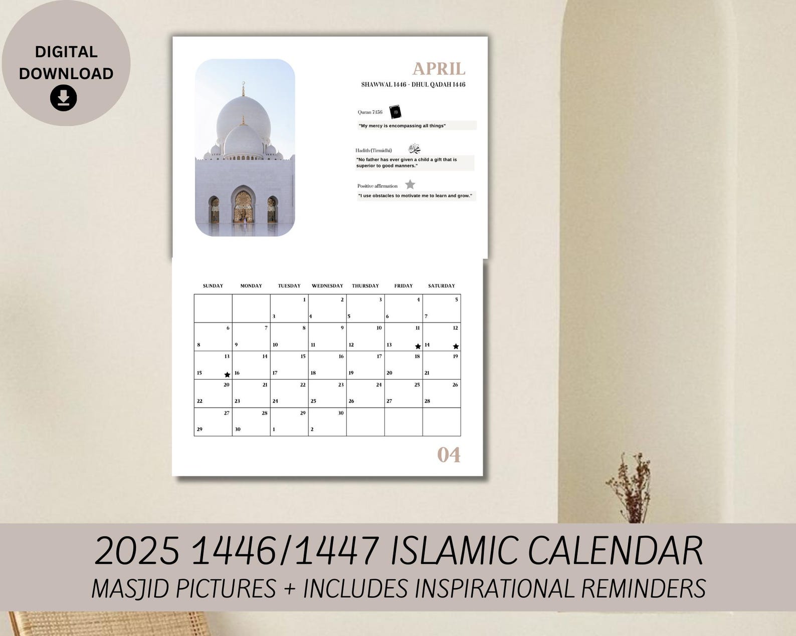 2025 1446/1447 Islamic Calendar With Gregorian and Hijri Dates- Masjid ...
