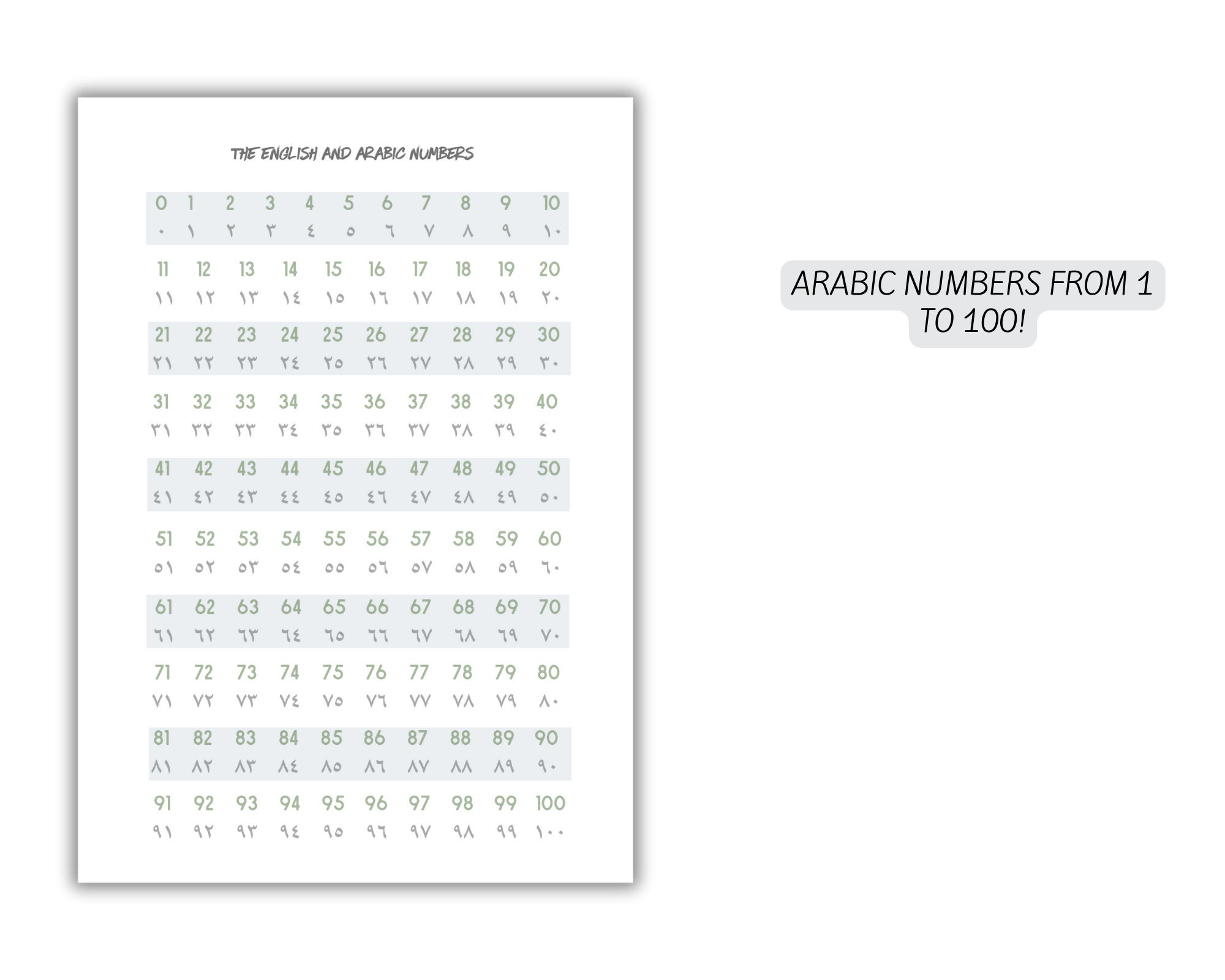 Set of 5 English Arabic Posters Arabic Alphabet, Numbers, Days of the ...