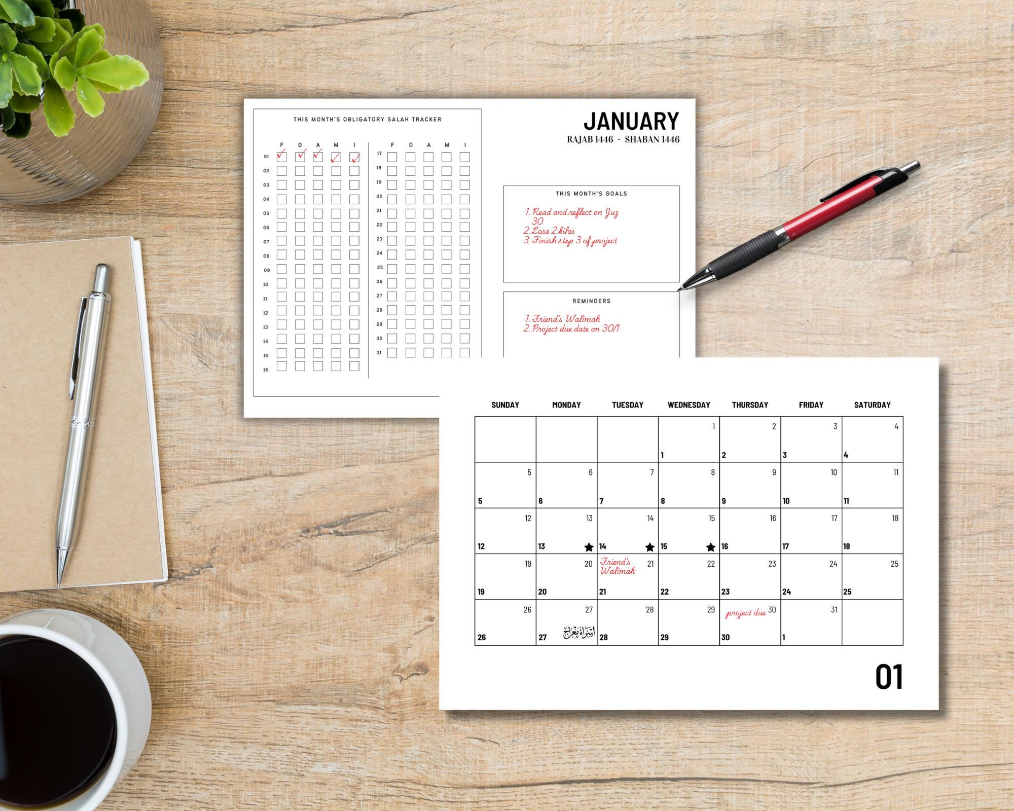 2025 1446/1447 Islamic Calendar With Gregorian and Hijri Dates ...