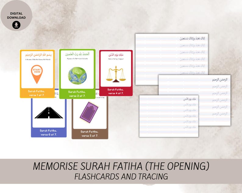 Surah Fatiha - Learn and Memorise Quran Visual Flashcards and Tracing ...