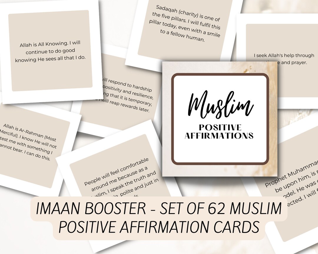Islamic Positive Affirmation Cards- 62 Printable Imaan Faith Booster ...