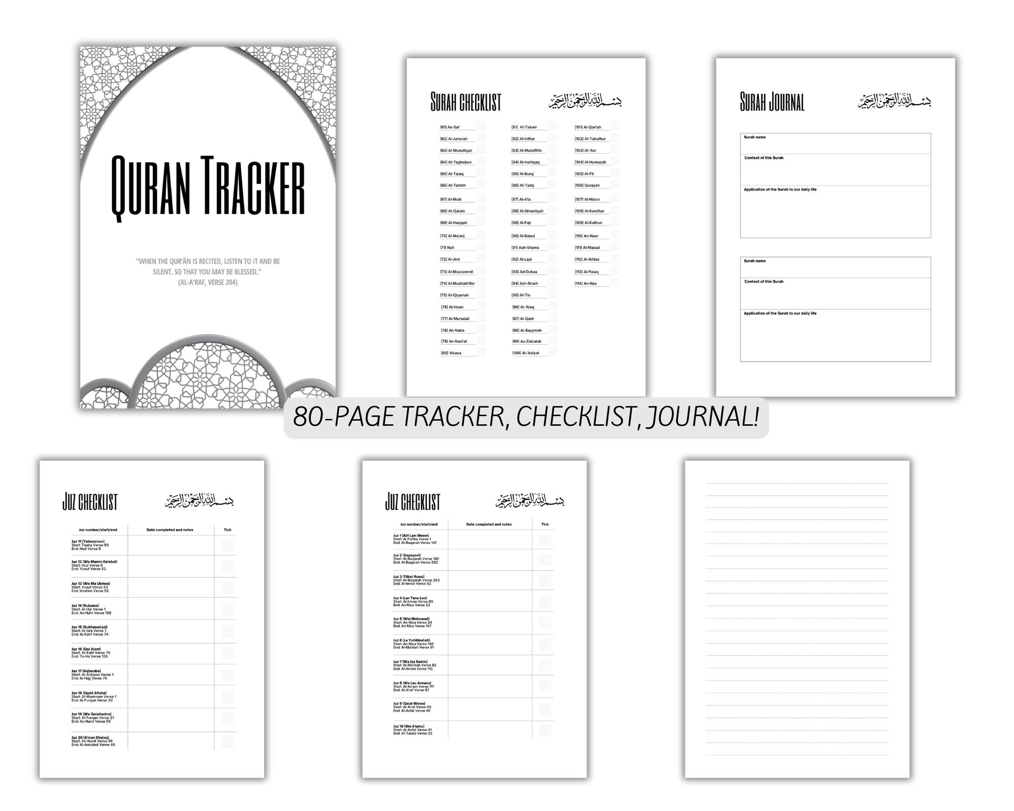 Quran Tracker Checklist Simple Design to Track Quran Recitation and ...