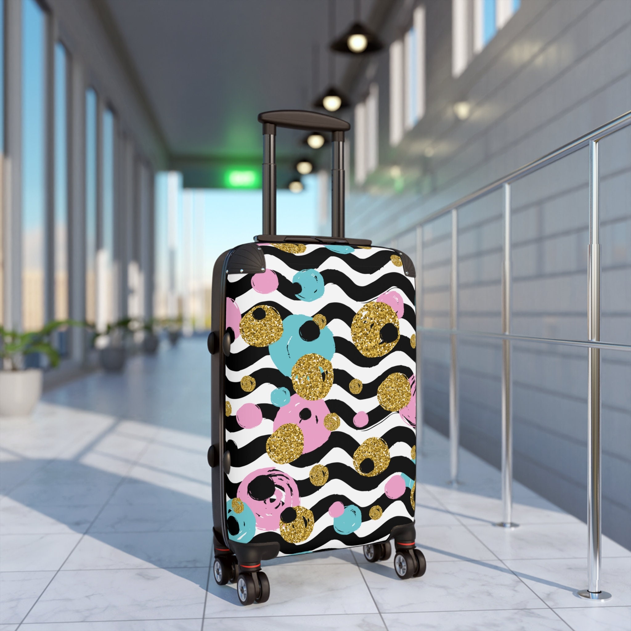 Gold Suitcase Carry on Travel Luggage Four Wheels 360 Swivel Built in ...