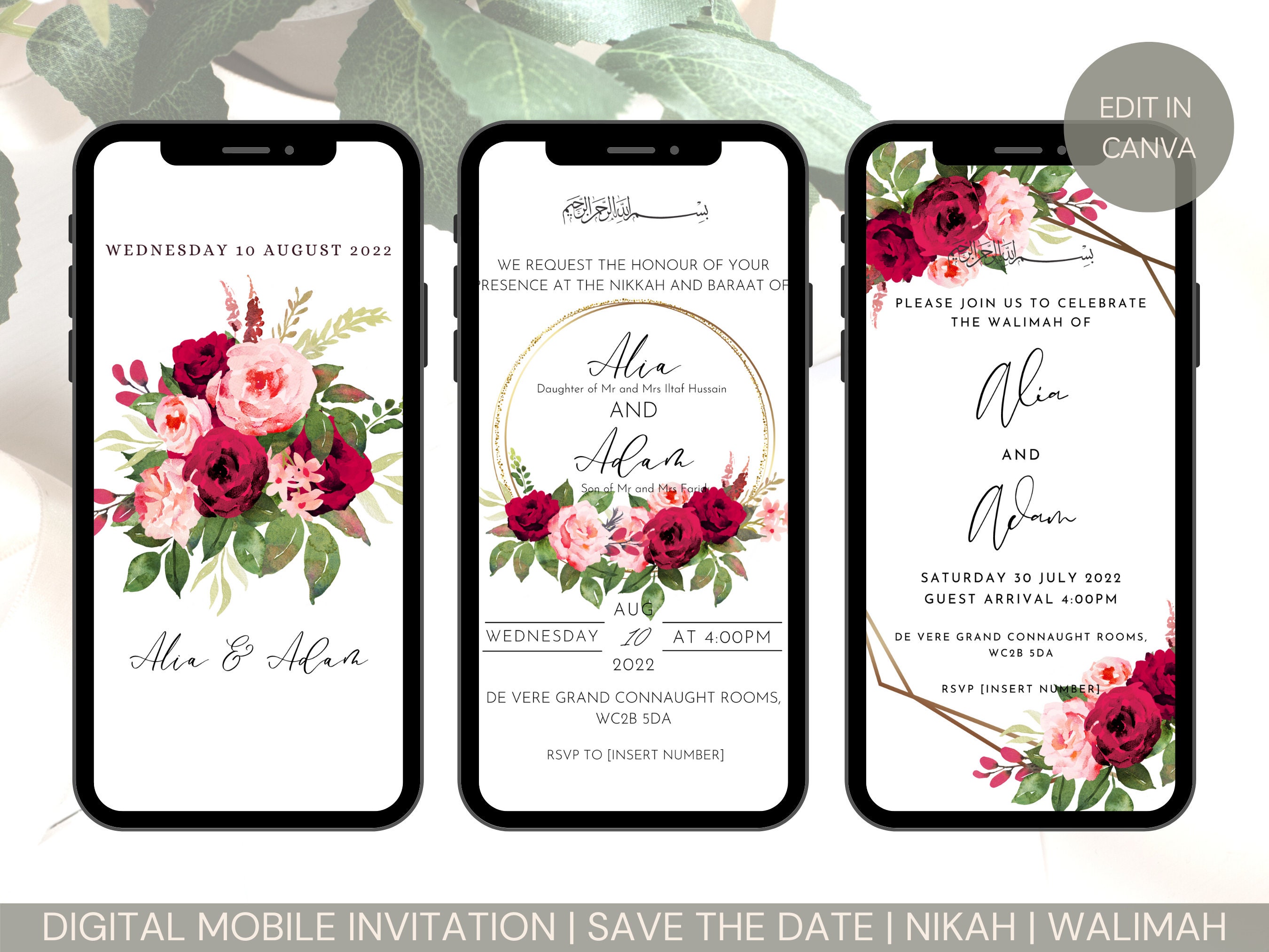 Editable Digital Muslim Wedding Invitation Template Nikah Walimah ...