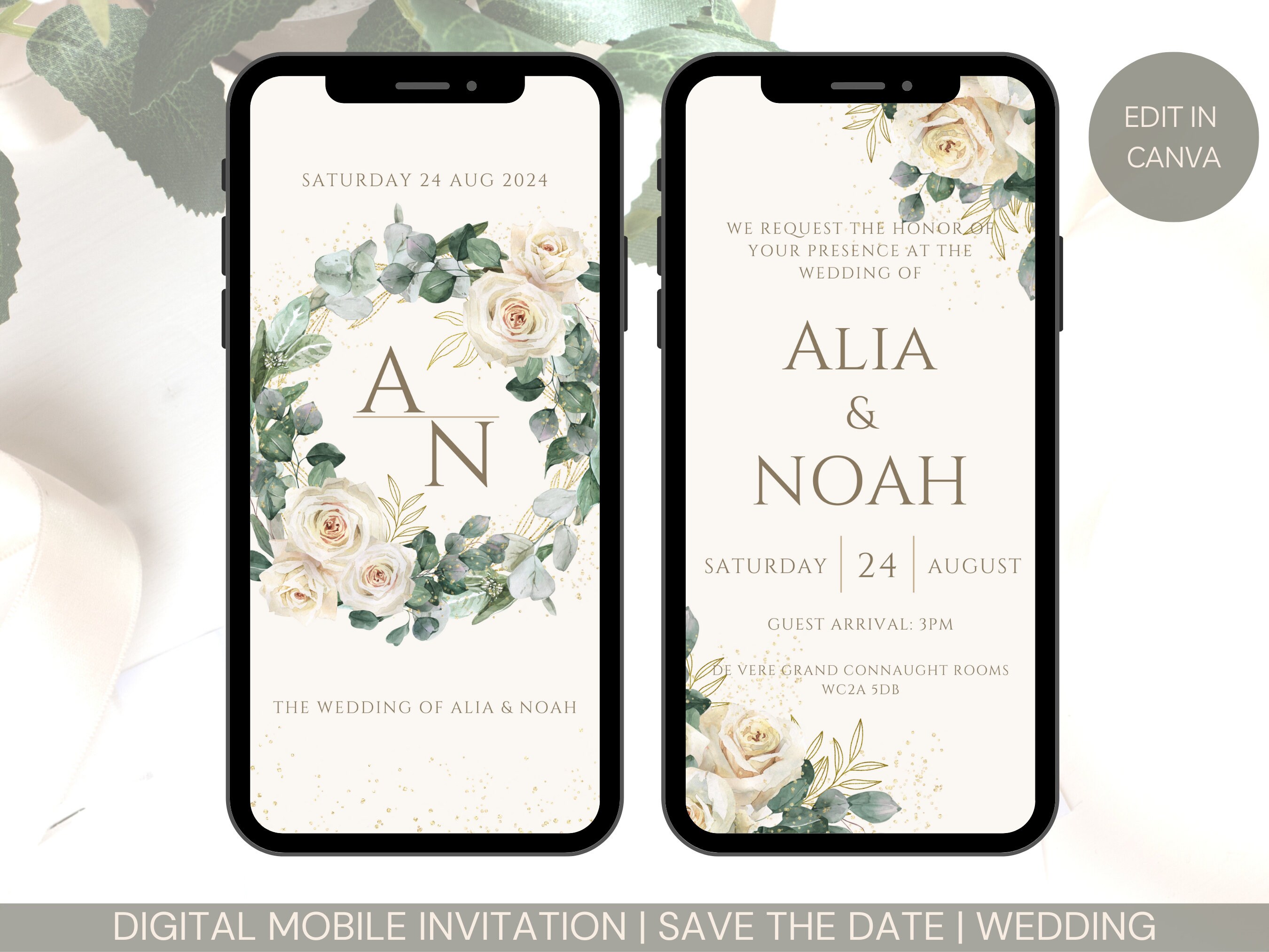 Editable Digital Wedding Reception Save the Date Engagement Invitation ...