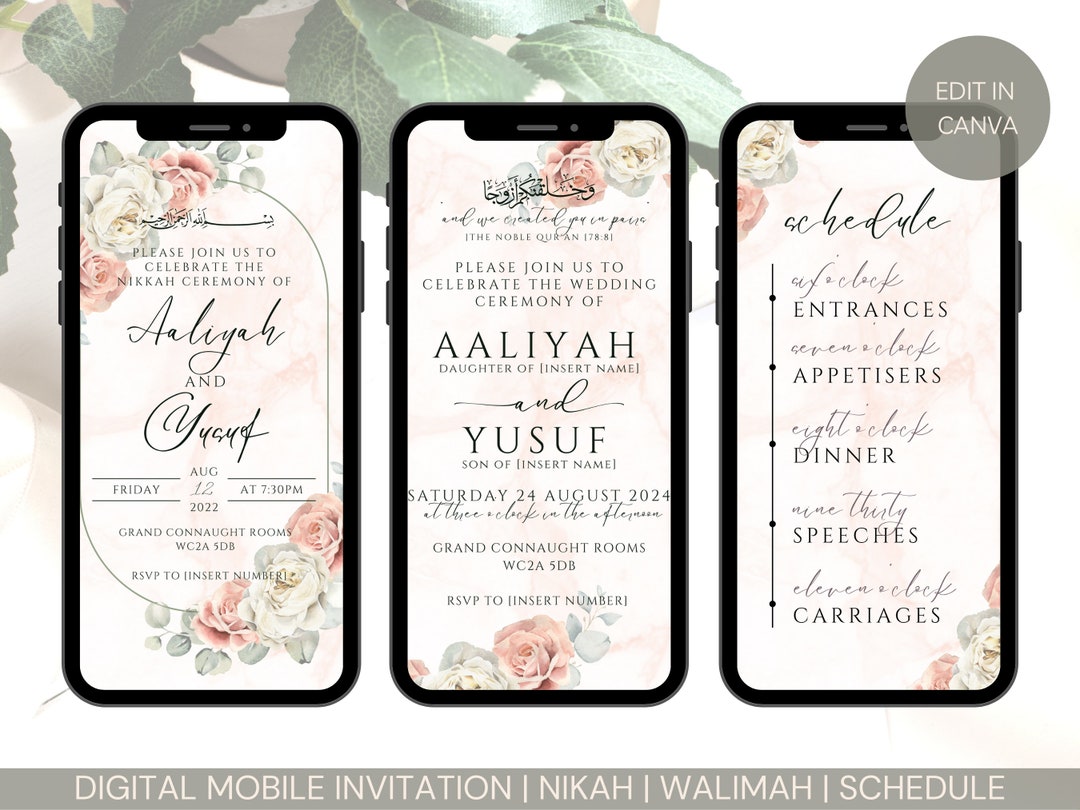 Editable Digital Muslim Islamic Wedding Schedule Invitation Template ...