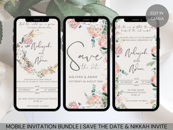 Digital Paperless Muslim Wedding Invitation Bundle Nikkah | Etsy