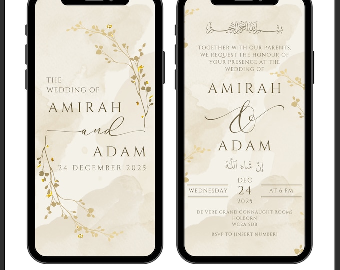 Digital Muslim Wedding Invitation Template, Electronic Neutral Cream ...