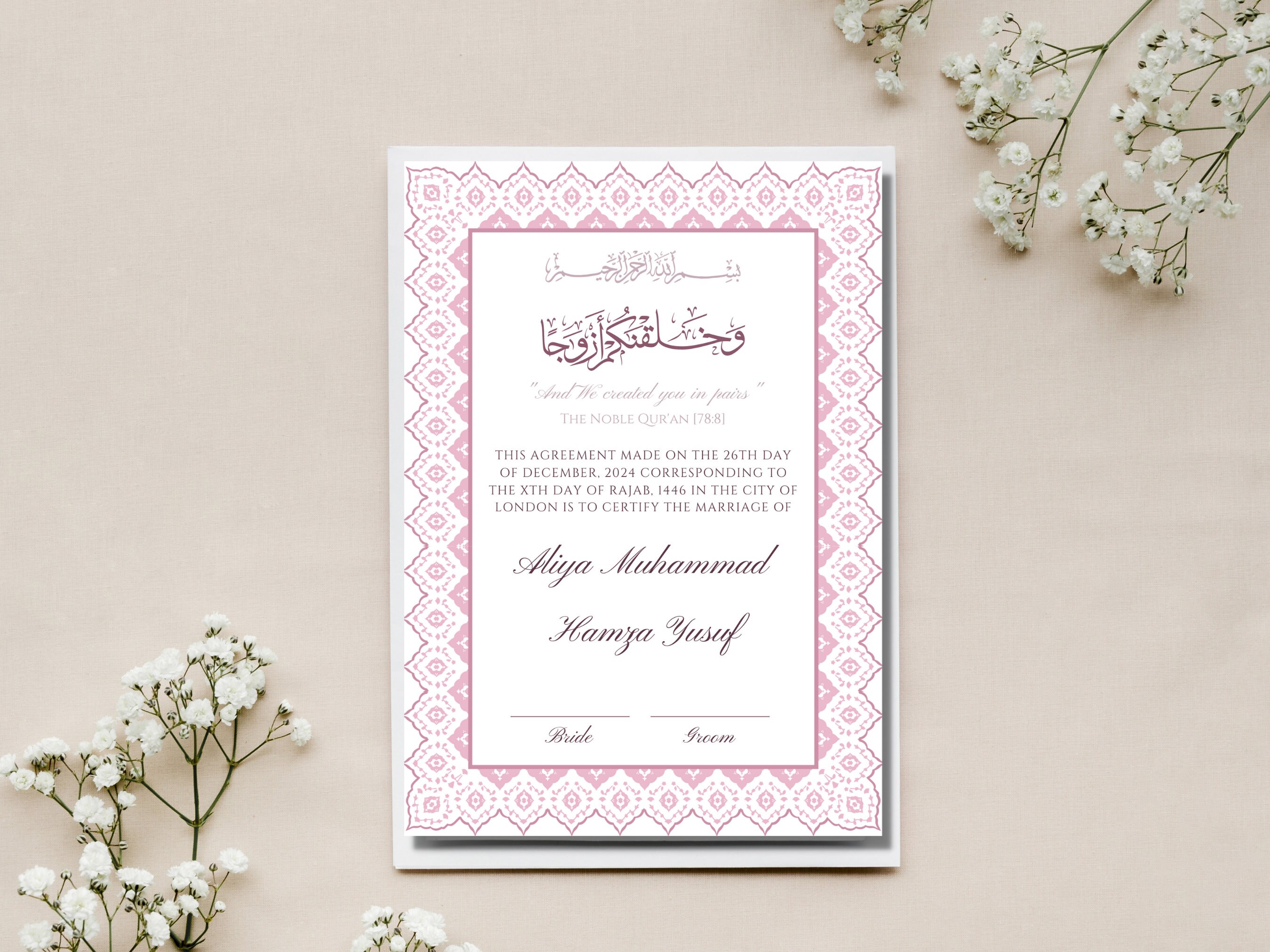 Editable Nikkah Contract Template Printable Nikkahnama, Muslim Islamic ...
