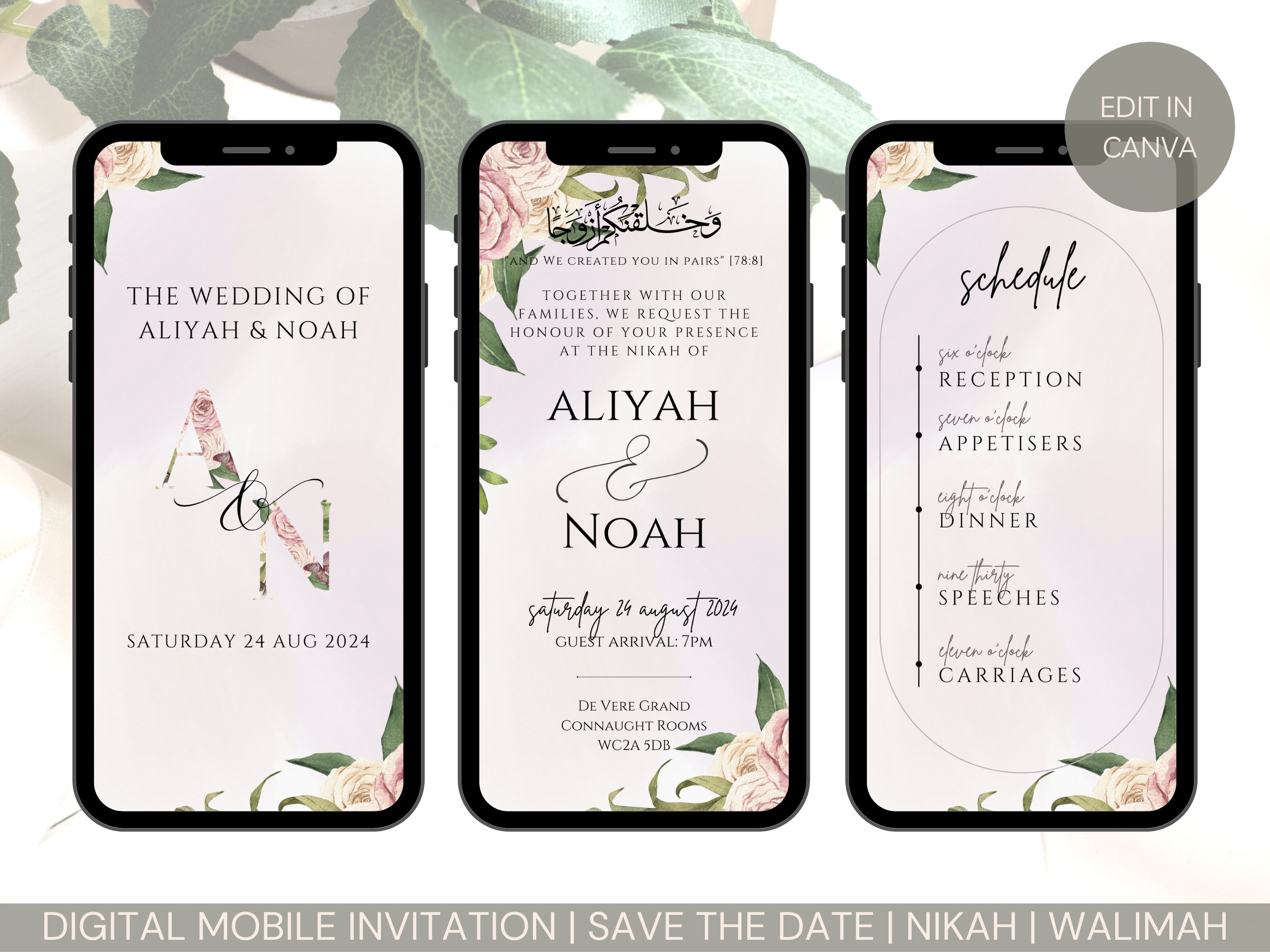 Editable Digital Muslim Islamic Wedding Invitation Template Nikkah ...