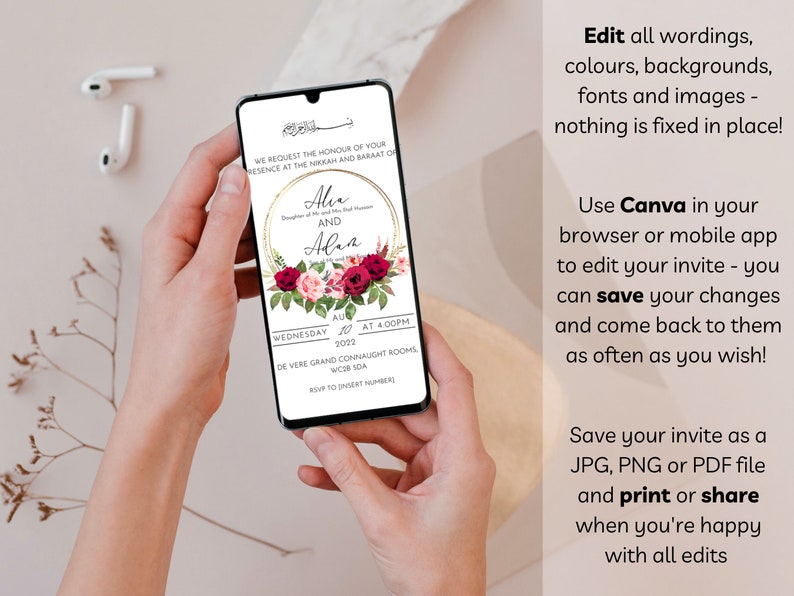 Editable Digital Muslim Wedding Invitation Template Nikah Walimah ...