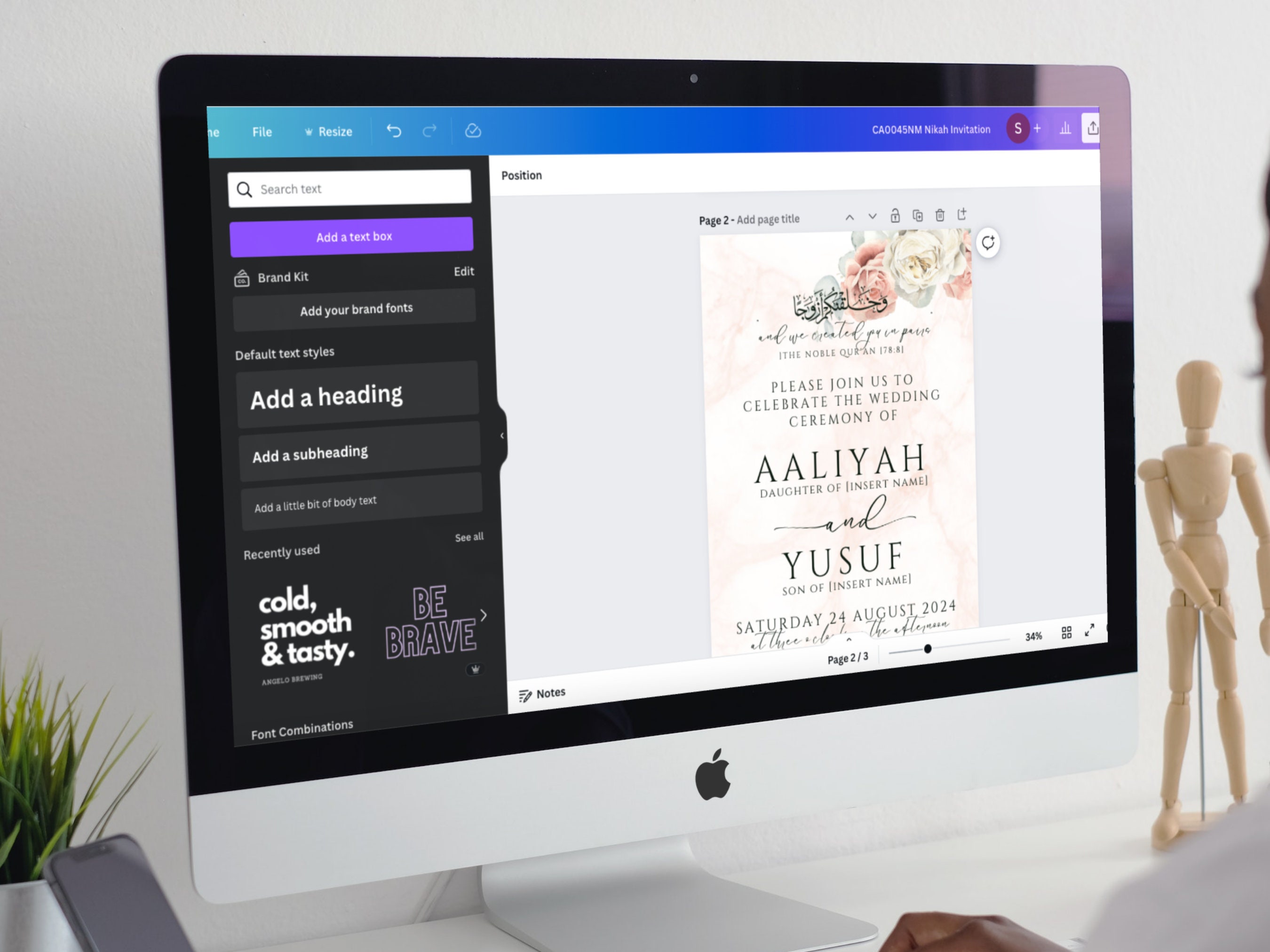 Editable Digital Muslim Islamic Wedding Schedule Invitation Template ...