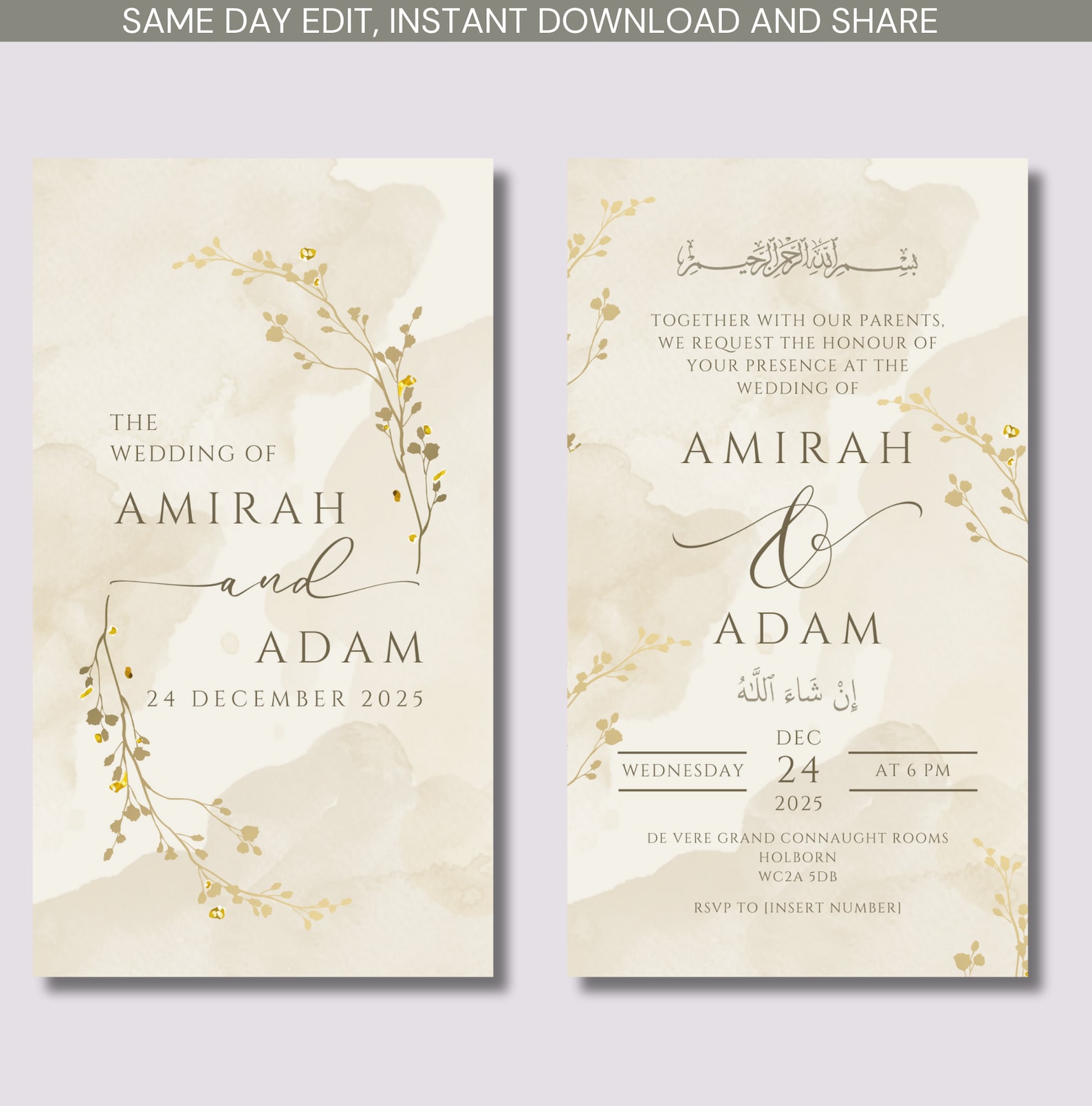 Editable Digital Muslim Wedding Invitation Template Nikkah Walimah ...