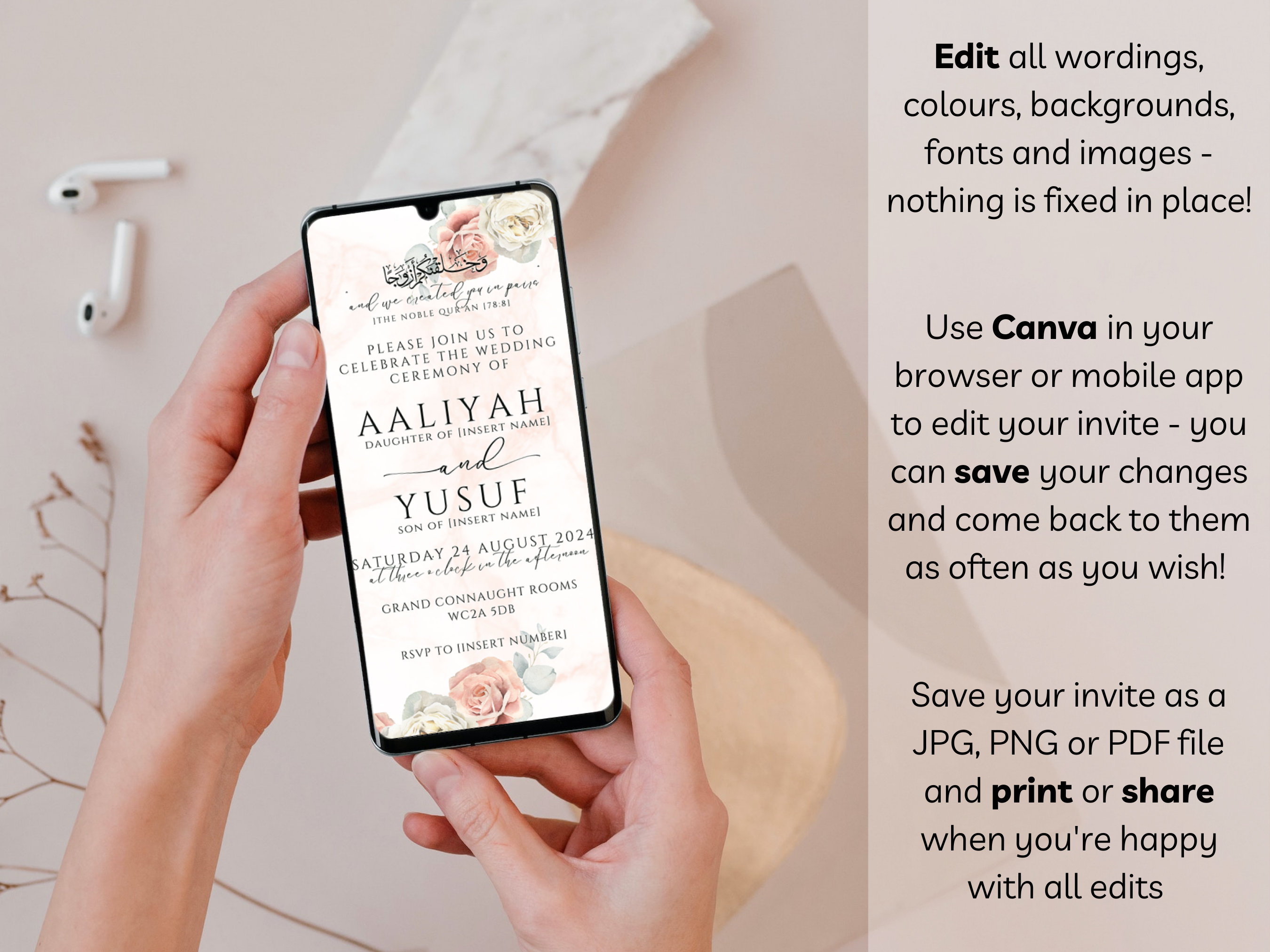 Editable Digital Muslim Islamic Wedding Schedule Invitation Template ...
