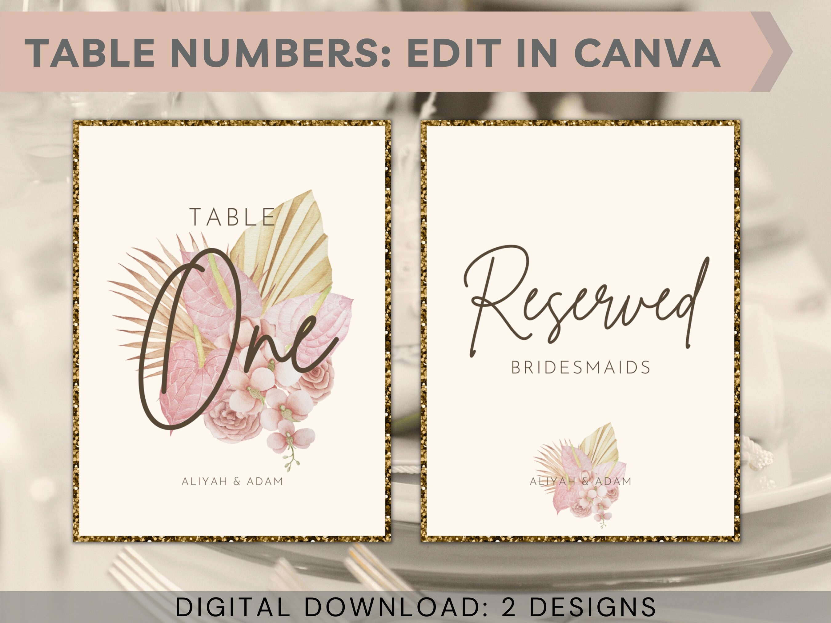 Digital Download Wedding Table Number Cards Classic Blush Pink Boho ...