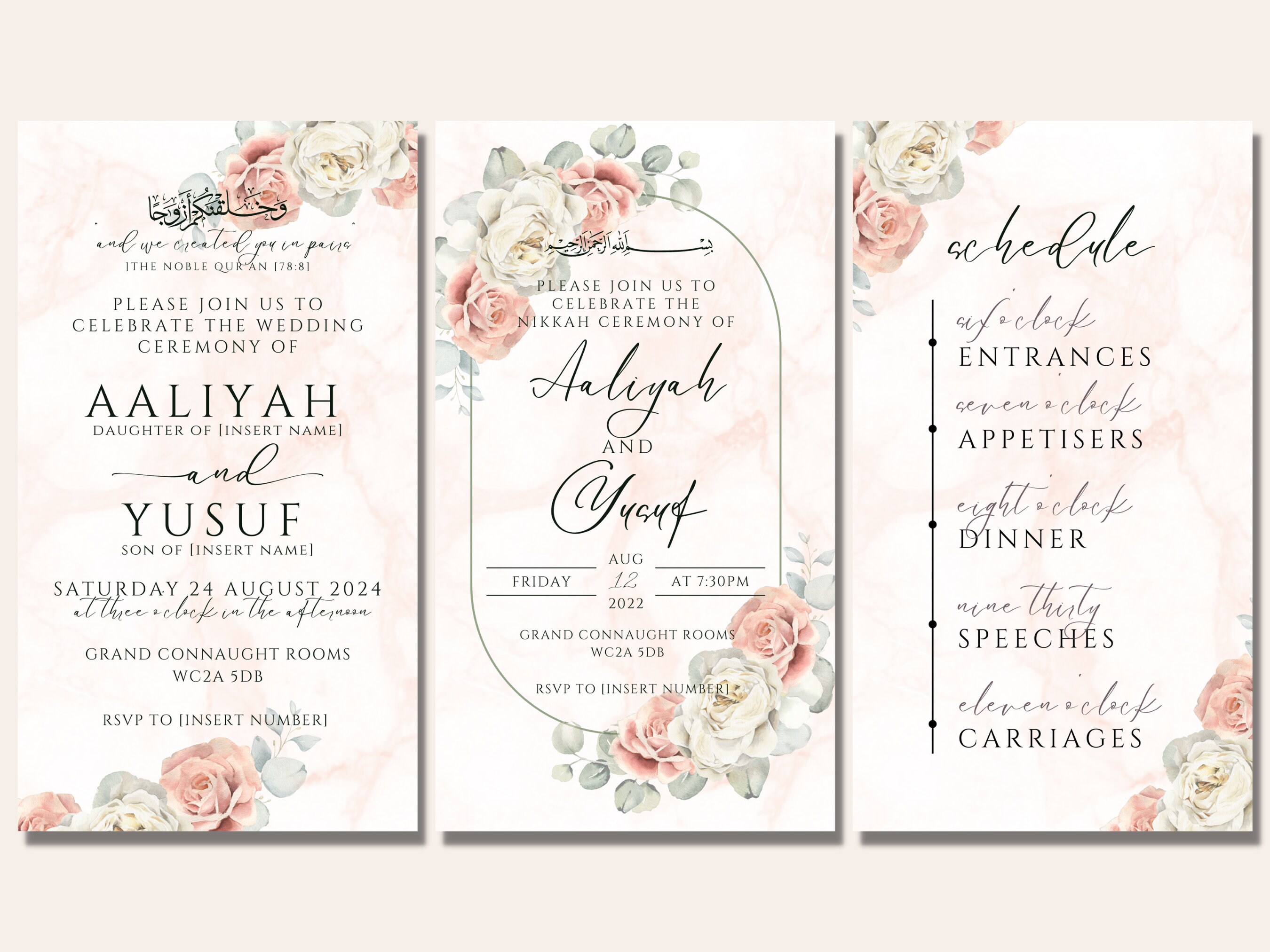 Editable Digital Muslim Islamic Wedding Schedule Invitation Template ...