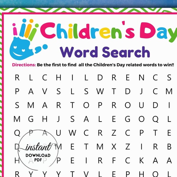 Children's Day Word Search, Party Games for Kids, Printable Word Search ...