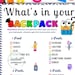What's in Your Backpack, Printable Back to School Game, School ...