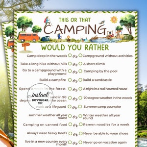 Camping This or That, Would You Rather Game, Camping Activities for ...
