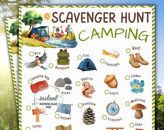 Camping Scavenger Hunt, Printable Nature Scavenger Hunt, Camping ...